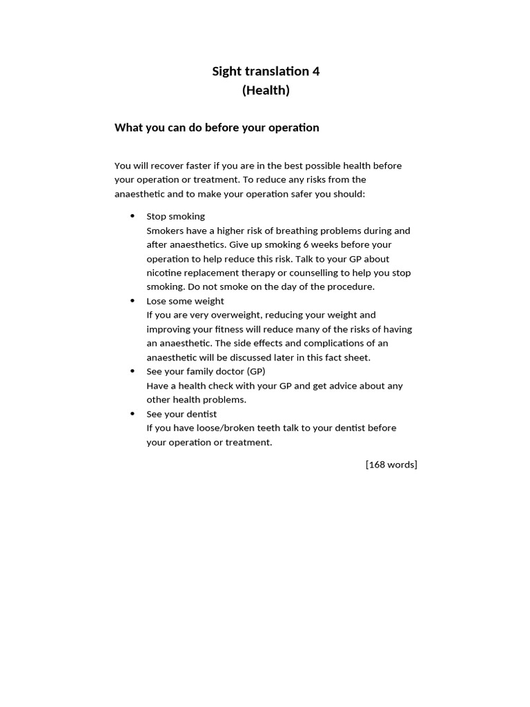 Sight Translation 4 - Anaesthesia | PDF