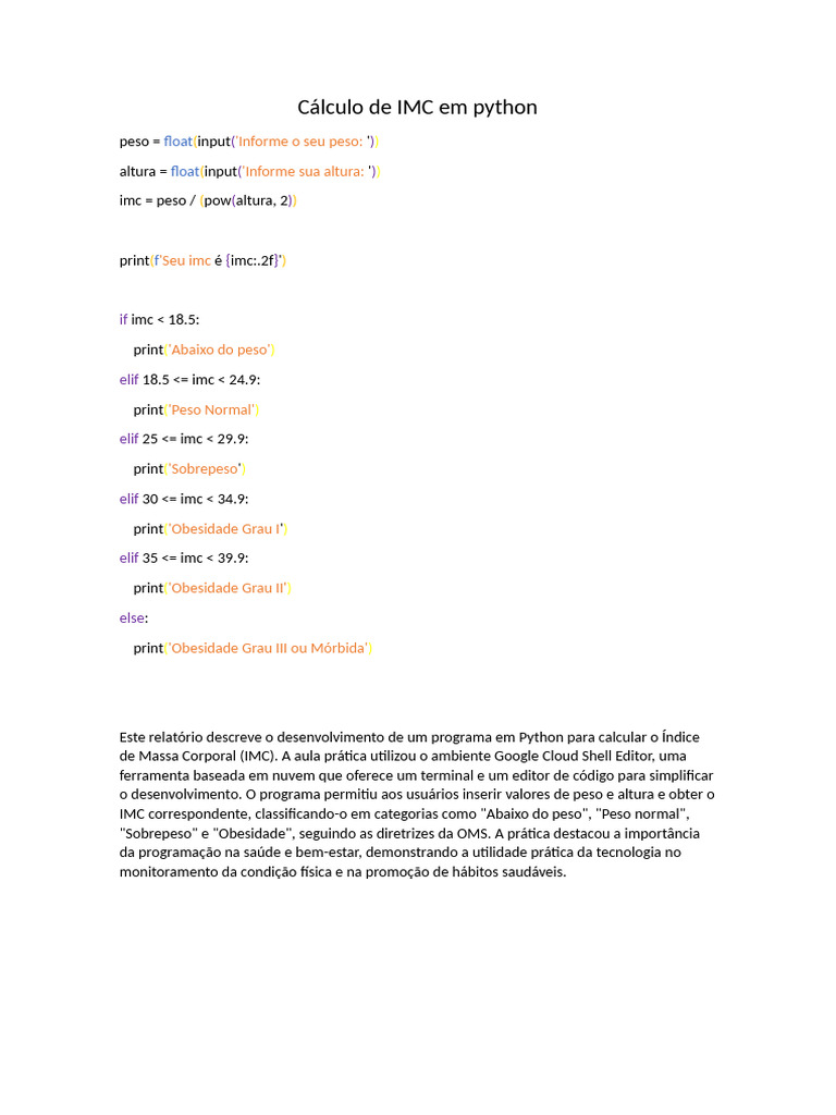 Cálculo de IMC com Python | PDF
