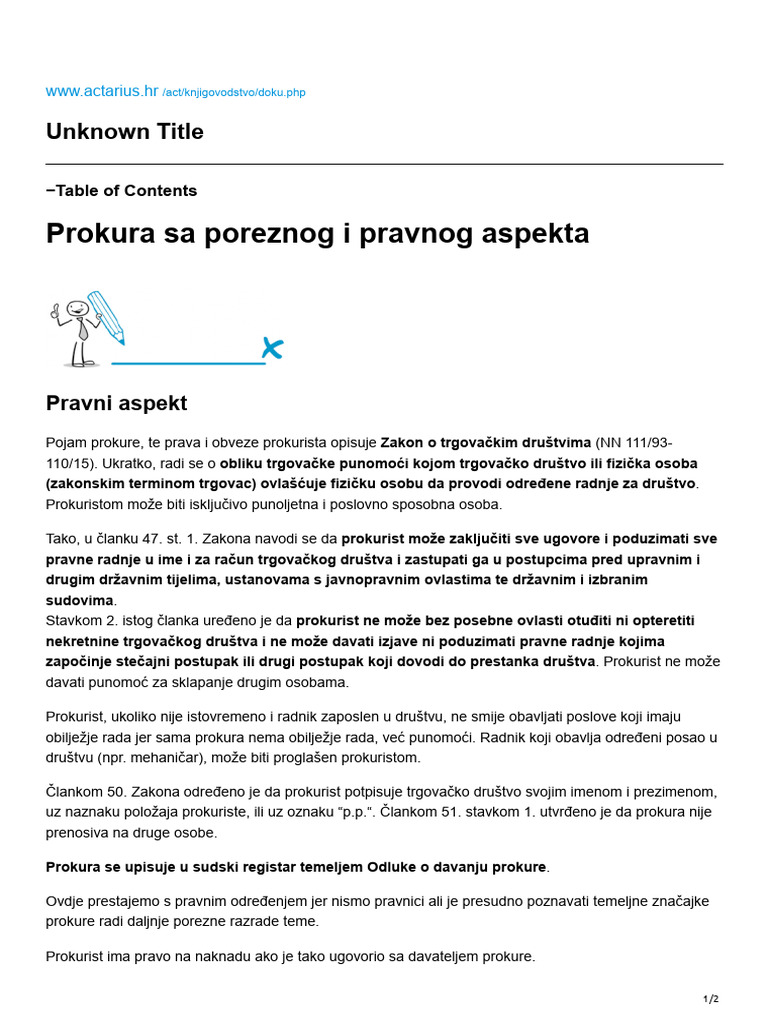 Prokura Sa Poreznog I Pravnog Aspekta | PDF