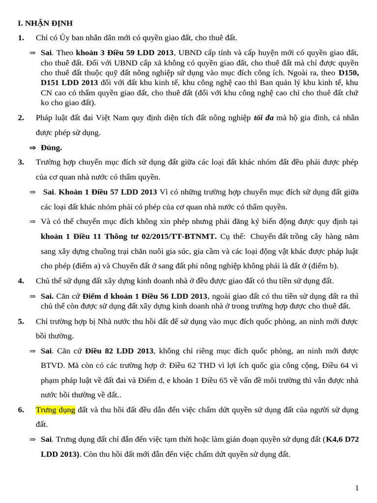 ccaau hỏi btap NĐ luat dat dai | PDF