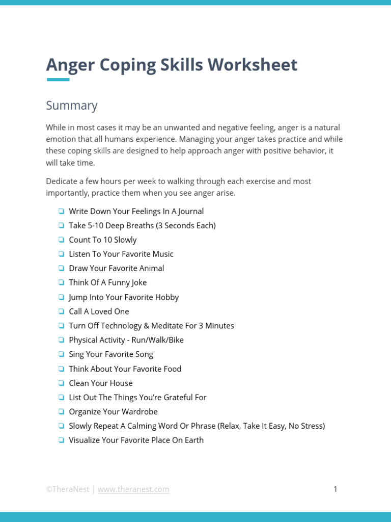 Anger Coping Skills Worksheet | PDF | Career & Growth | Language Arts ...