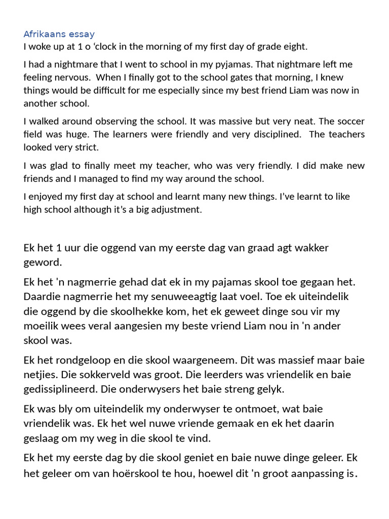 Afrikaans Essay | PDF | Wellness
