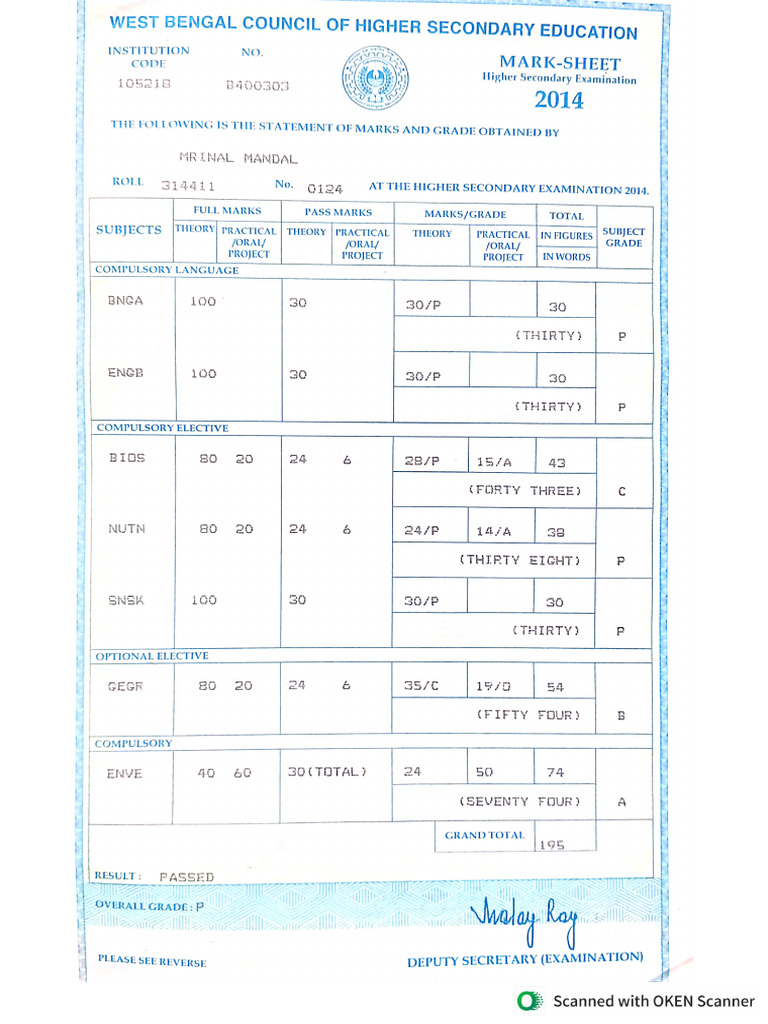12th Mark Sheet | PDF