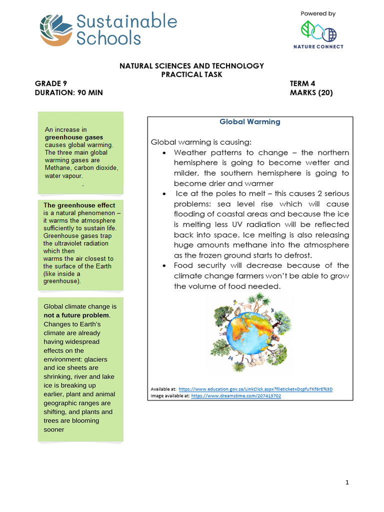 ASSESSMENT - GR 9 Term 4 NS Global Warming - Assessment Printout | PDF ...