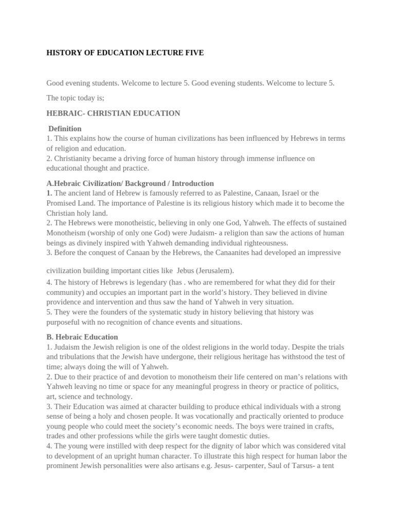 History of Education Lecture Five | PDF | Monotheism | Jesus