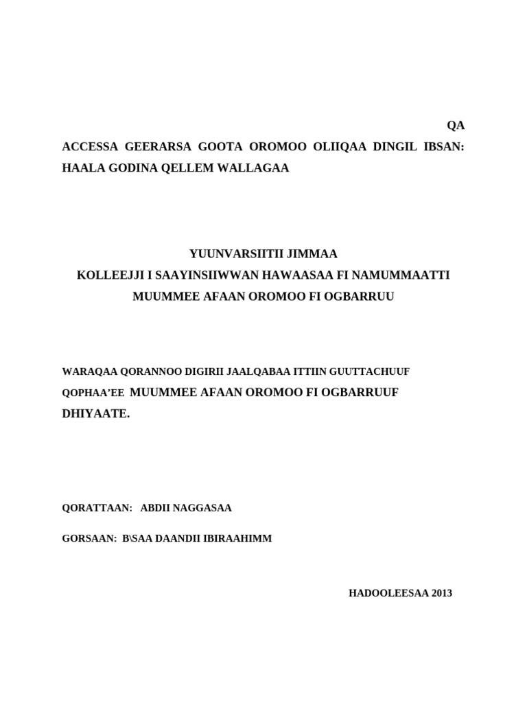 Abdii N Gammachuu-1 | PDF