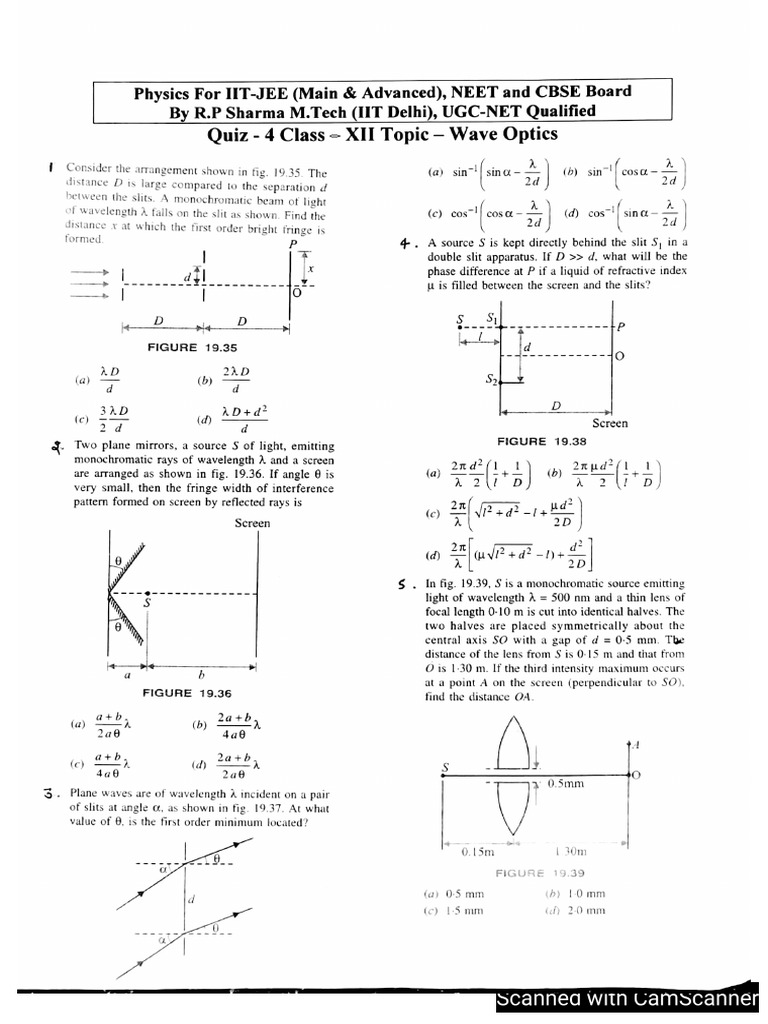 Class XII Quiz - 4 Wave Optics | PDF