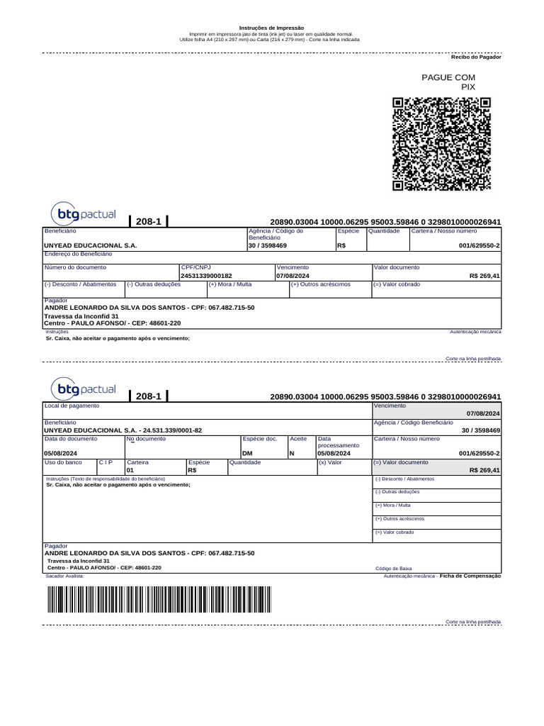 Boleto Nubank Hoje | PDF | Impressão