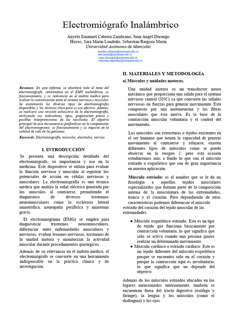 Electromiografo Inalambrico (EMG) | PDF | Electromiografia | Músculo
