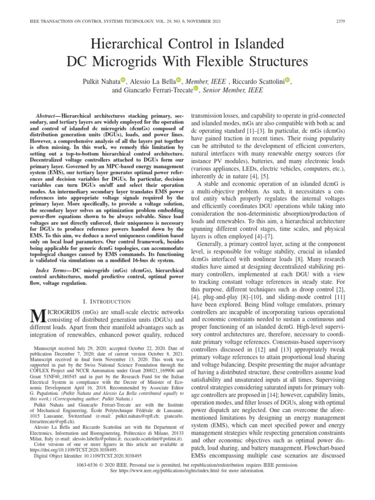 Hierarchical Control in Islanded DC Microgrids With Flexible Structures | PDF | Mathematical ...