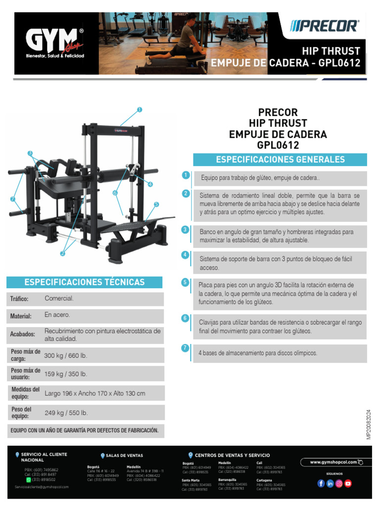 Precor - Hip Thrust - Empuje de Cadera - Gpl0612 - Mp20082024 | PDF