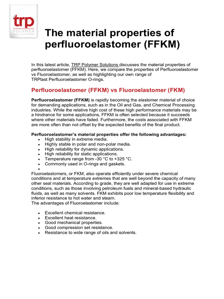 The Material Properties of Perfluoroelastomer FFKM | PDF | Building ...