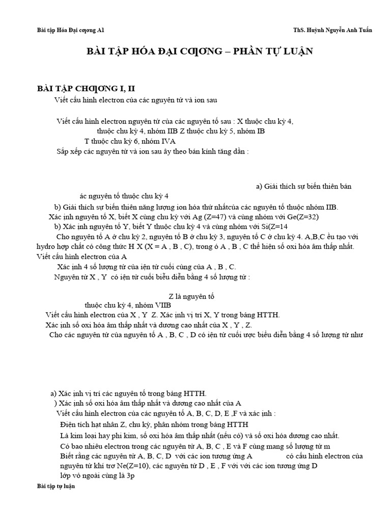 Bai Tap Hoa Dai Cuong Dai Hoc y Duoc Hue 43498 | PDF