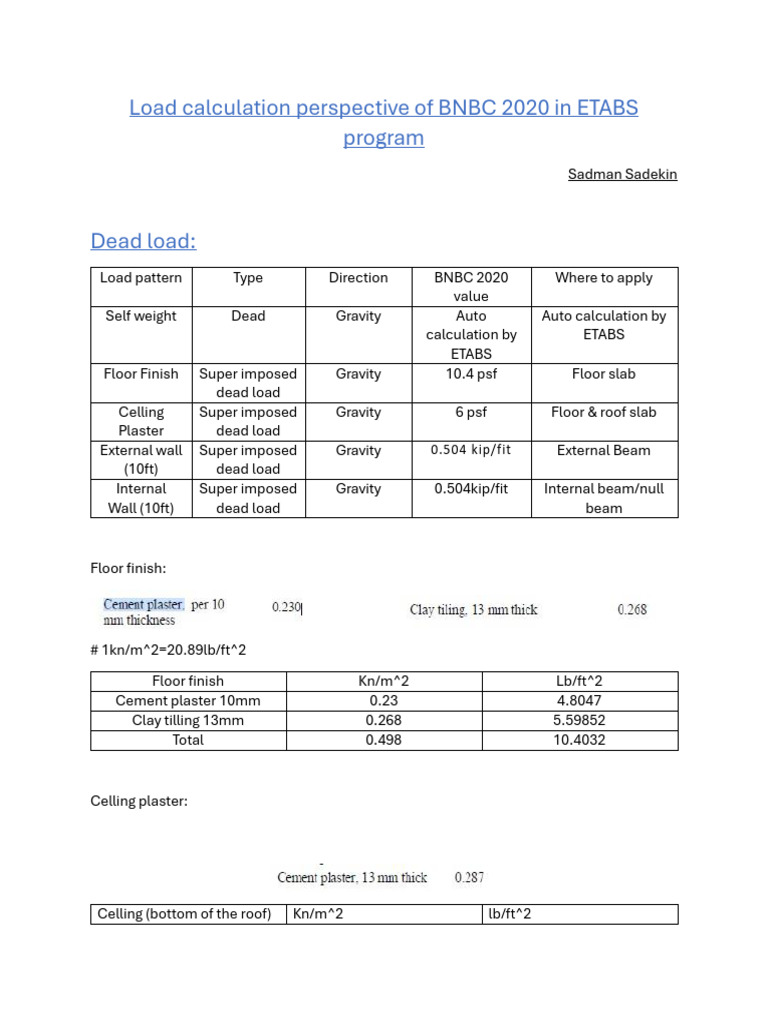 Load Calculation Perspective of BNBC 2020 in ETABS Programme | PDF | Structural Load | Wall