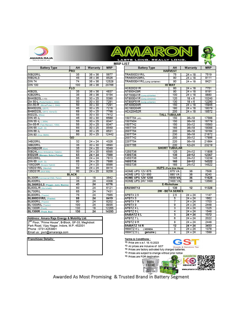 Comprehensive Battery Price List | PDF | Vehicle Technology | Wheeled ...