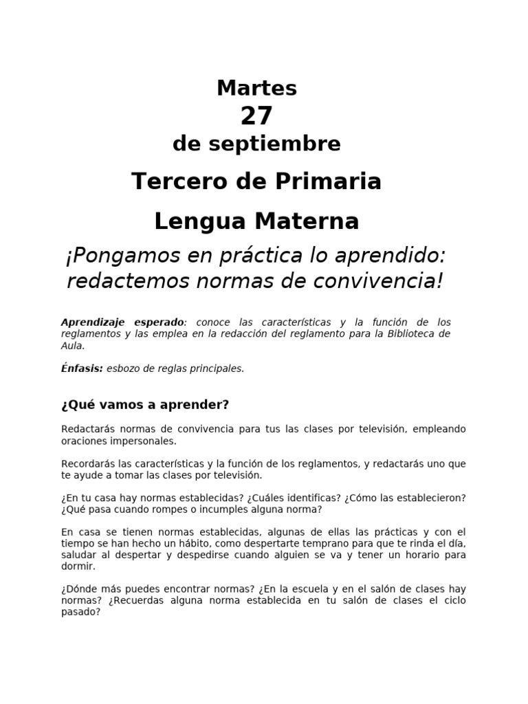 PRMARIA TERCERO MARTES 27 DE SEPTIEMBRE L MATERNA HeVXYzv | PDF ...