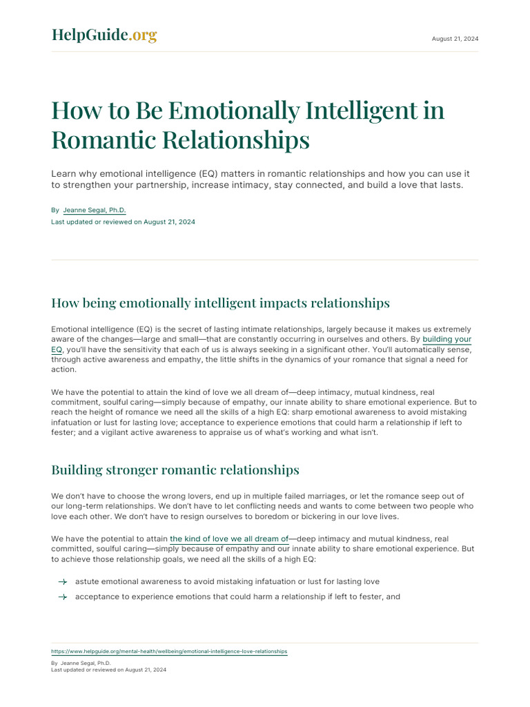 How to Be Emotionally Intelligent in Romantic Relationships | PDF | Love | Romance (Love)