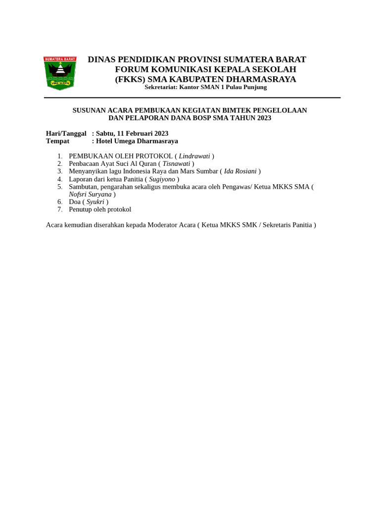 Susunan Acara Pembukaan Kegiatan Bimtek Bos | PDF | Ilmu Sosial ...