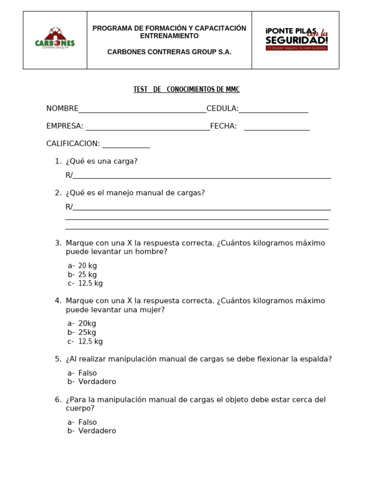 Anexo 2. Test de Conocimientos de MMC | PDF