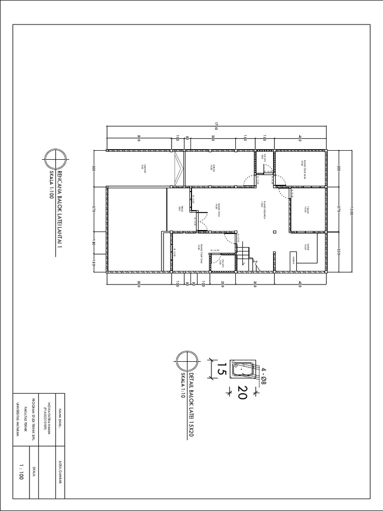 Rencana Arsitektur Rumah 1:100 Teknik Sipil | PDF