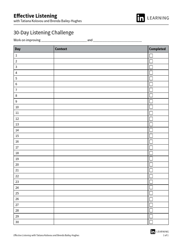 30-Day Listening Challenge | PDF | Wellness