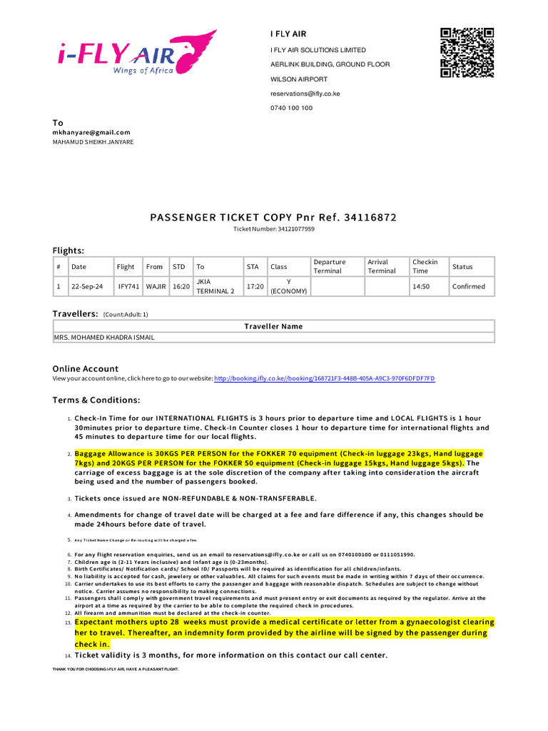 341 Passenger Ticket 34116872 | PDF