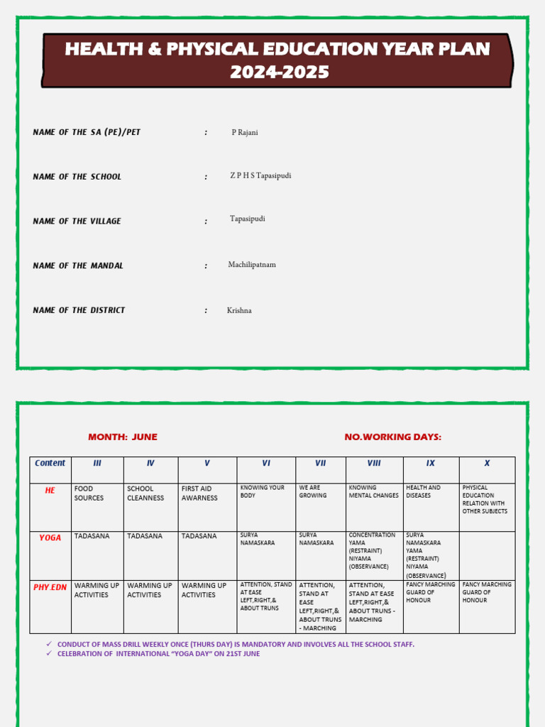 Health & PE Year Plan 2024-2025 | PDF | Hatha Yoga | Yoga