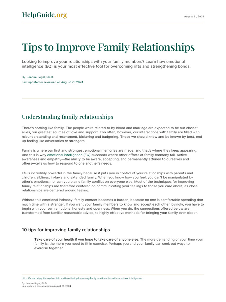 Tips to Improve Family Relationships | PDF | Feeling | Body Language