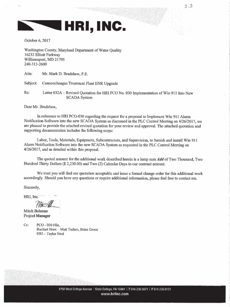 WashCo - SCADA System Upgrade Letter 032A | PDF