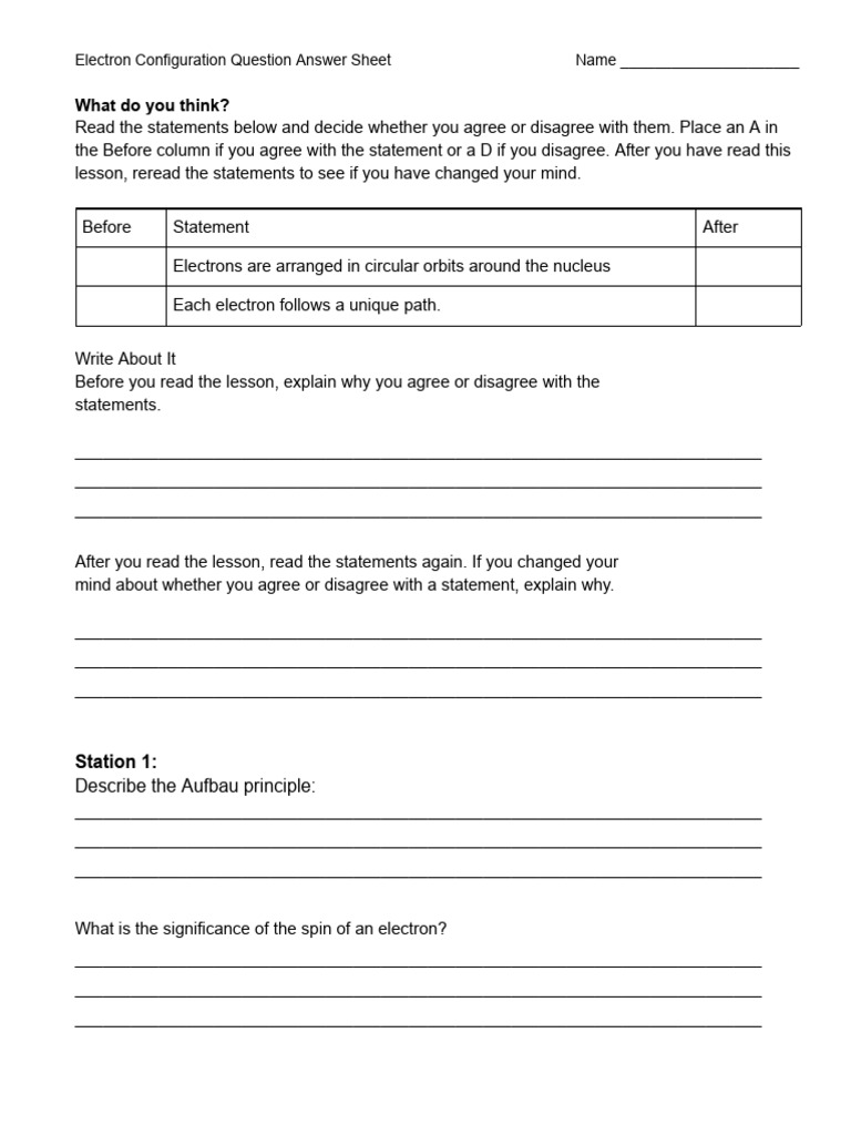 Electron Configuration Answer Sheet | PDF | Electron Configuration ...