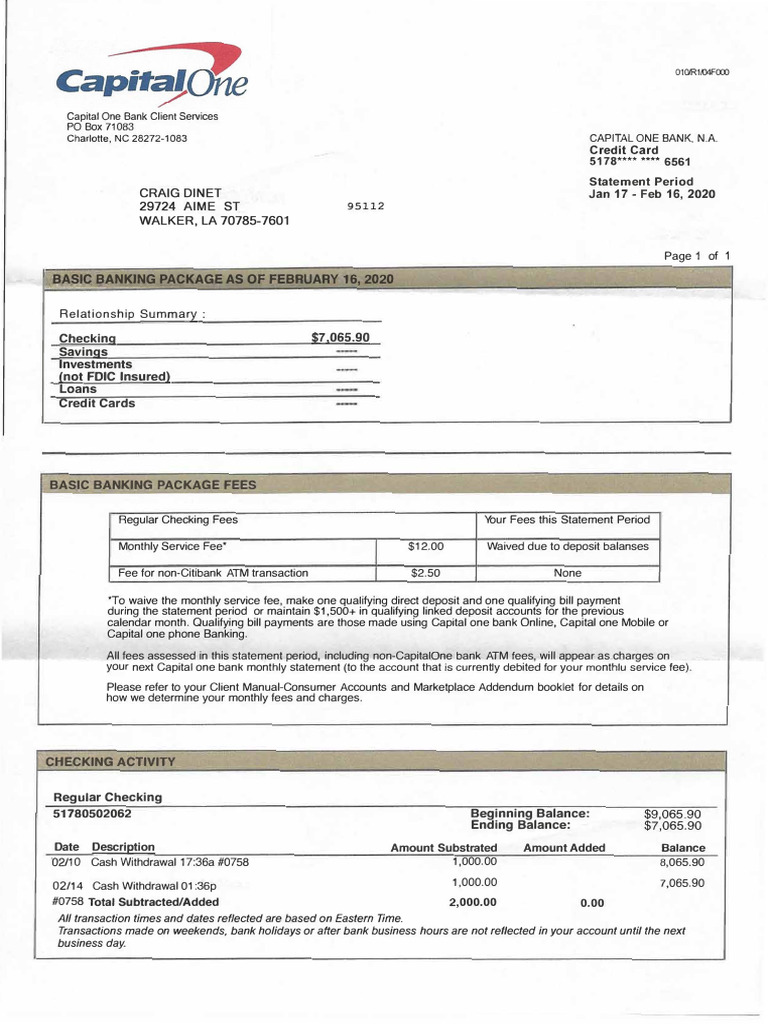 CAPITAL ONE_2 | PDF | Transaction Account | Banks