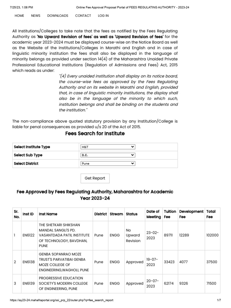 Fees Proposal 2023 24 Fees Computation Sheet B.E. M.E. MBA | PDF