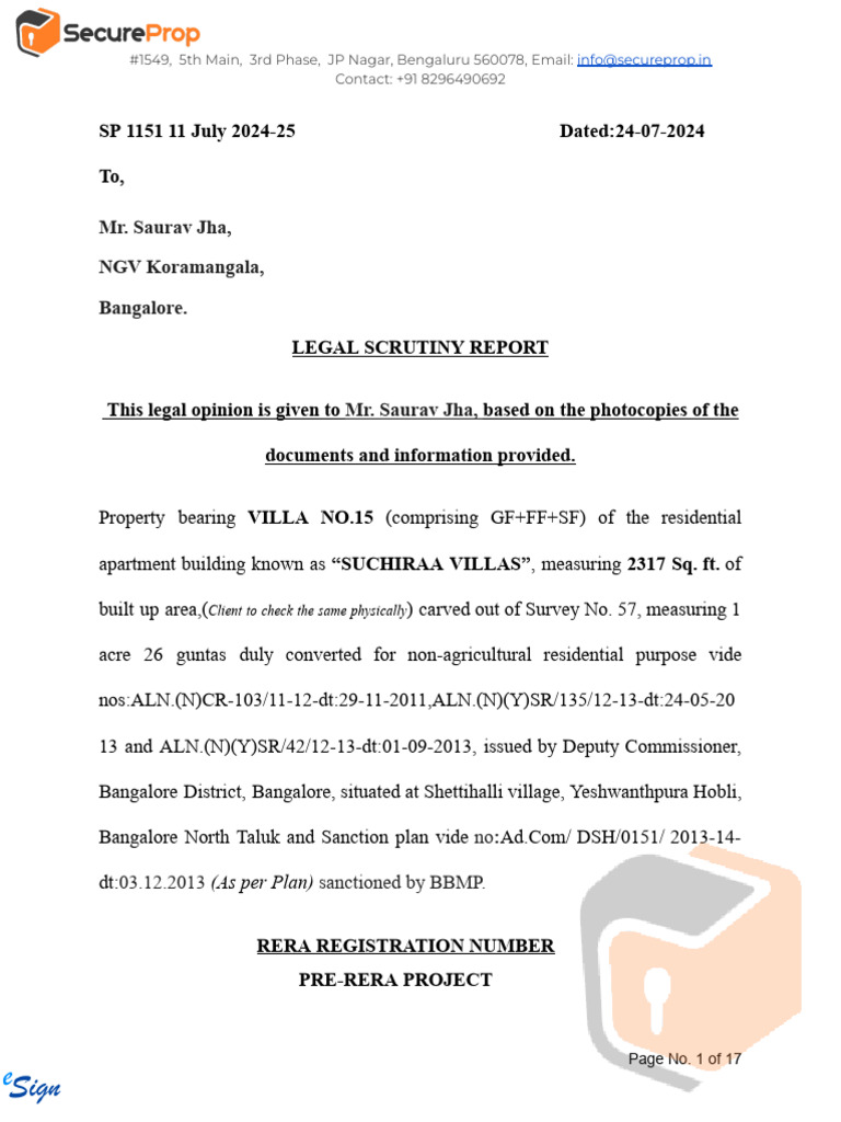 SUCHIRAA VILLAS-Villa No.15 - Saurav Jha - Watermark - Signed | PDF | Private Law | Common Law