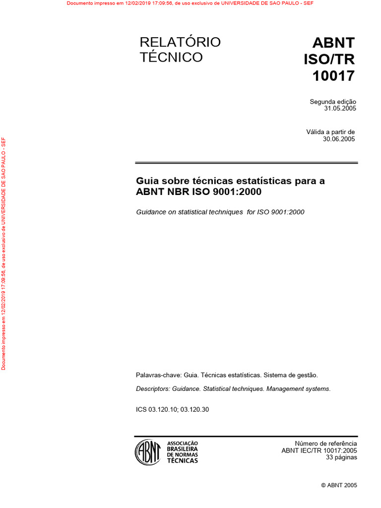 ABNT ISO TR 10017 Guia Técnicas Estatísticas P. ABNT NBR ISO 90012000 ...
