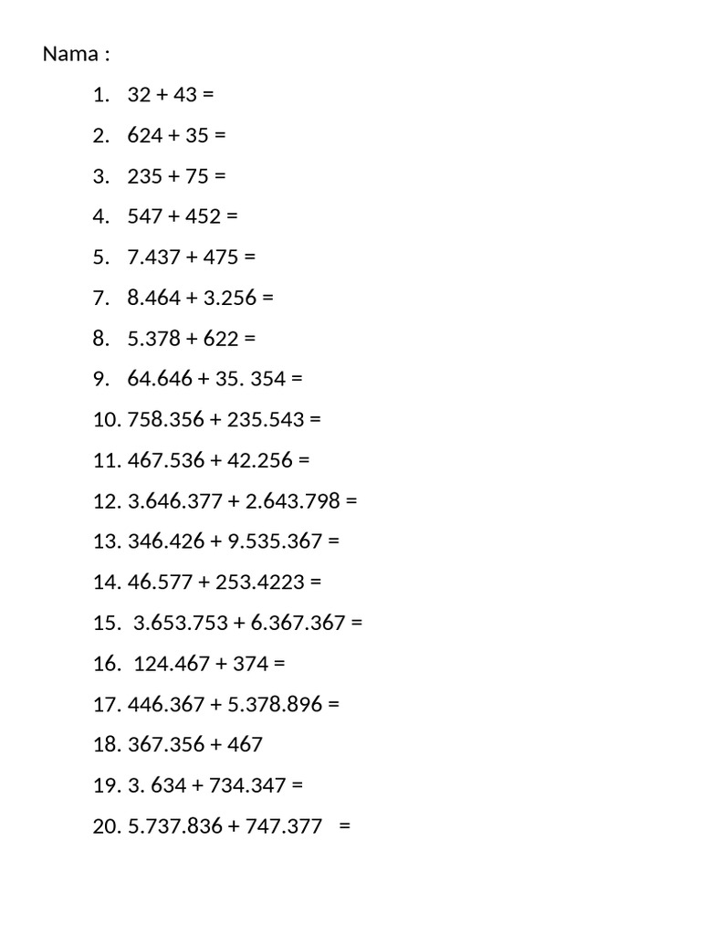 Soal Pertambahan | PDF