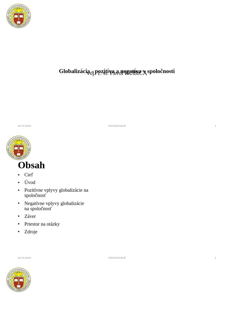 Globalizácia - Pozitíva A Negatíva V Spoločnosti | PDF