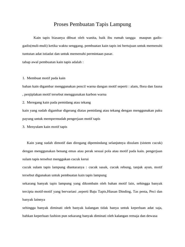 Proses Pembuatan Kain Tapis Lampung | PDF | Griya & Taman | Seni