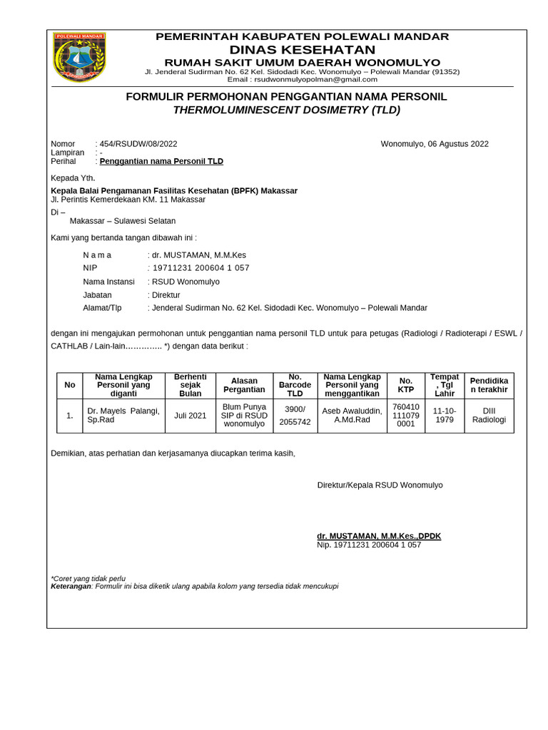 22.14-Permohonan Penggantian Nama Personil TLD | PDF