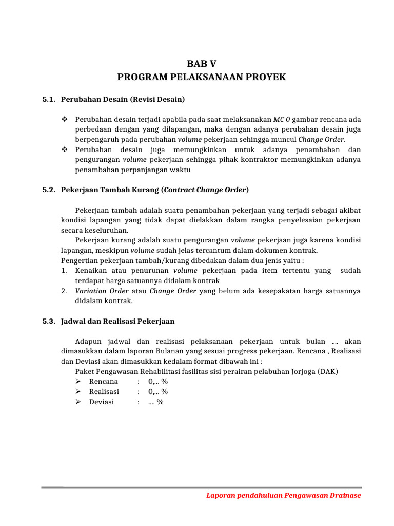 BAB - 5 PROGRAM PELAKSANAAN PROYEK Pengawasan Dermaga | PDF | Bisnis