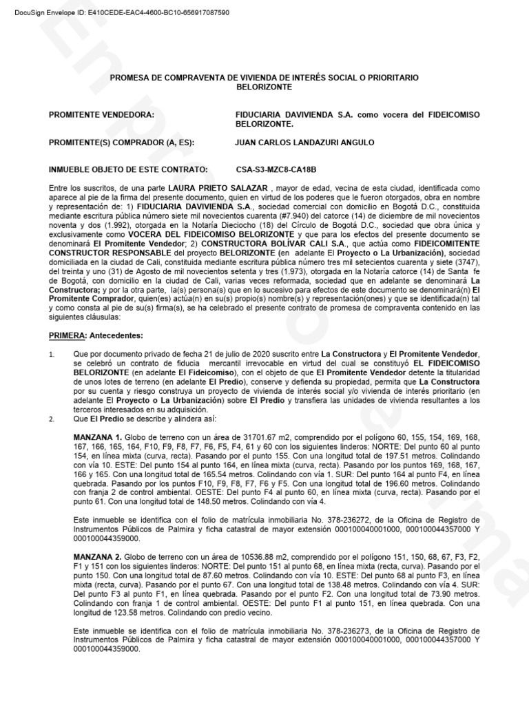 Firma Promesa Compraventa Dalias Sector 3 | PDF | Crédito | Finanzas y dinero