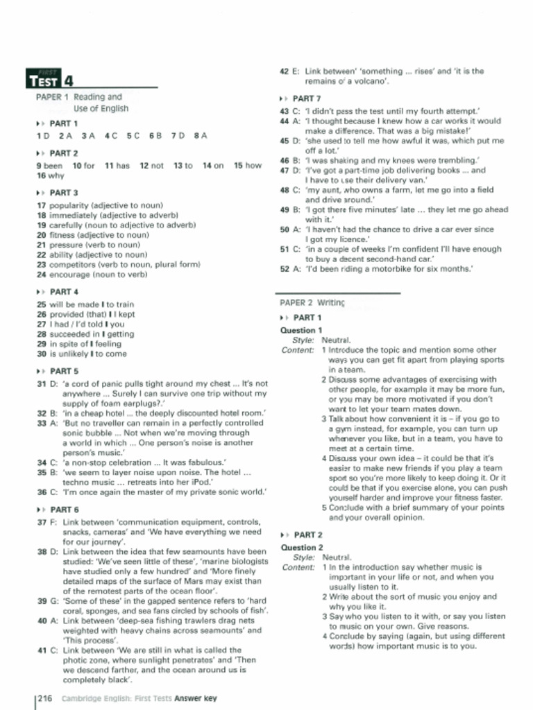 FCE Test4 - ANSWER KEY | PDF
