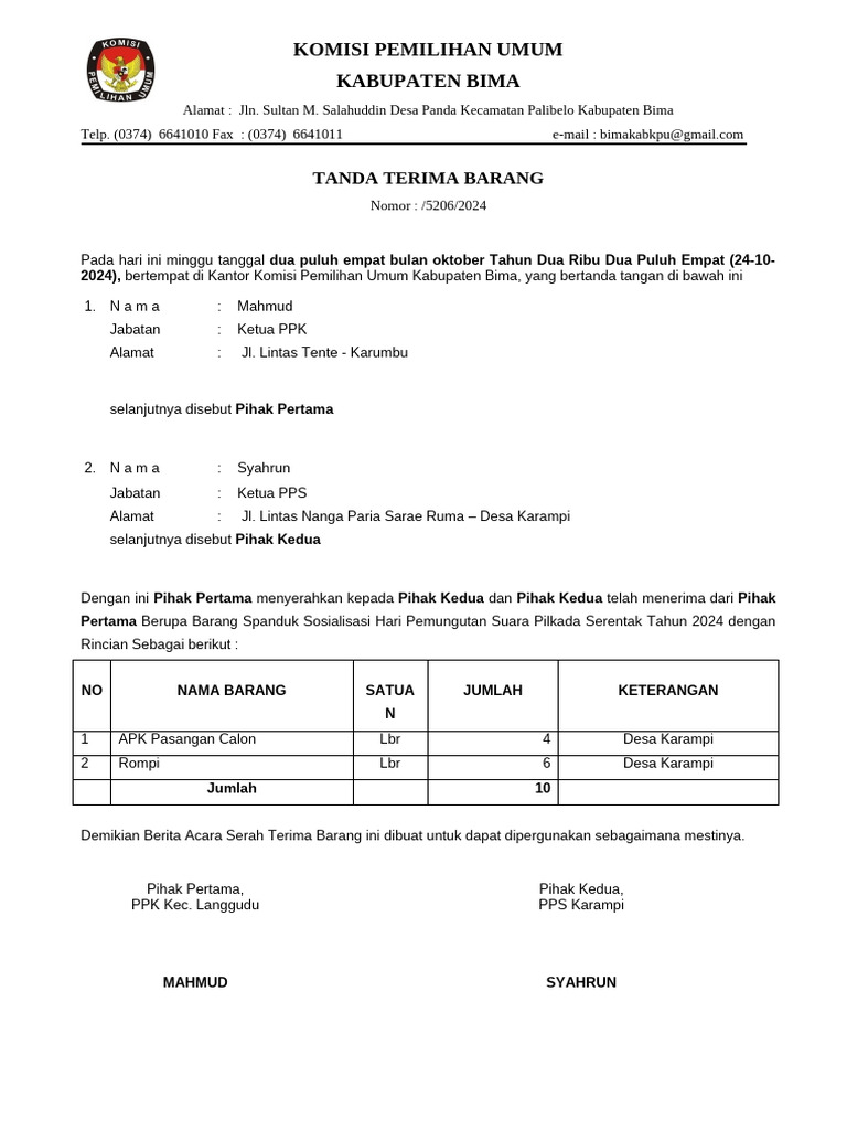 Tanda Terima Barang | PDF