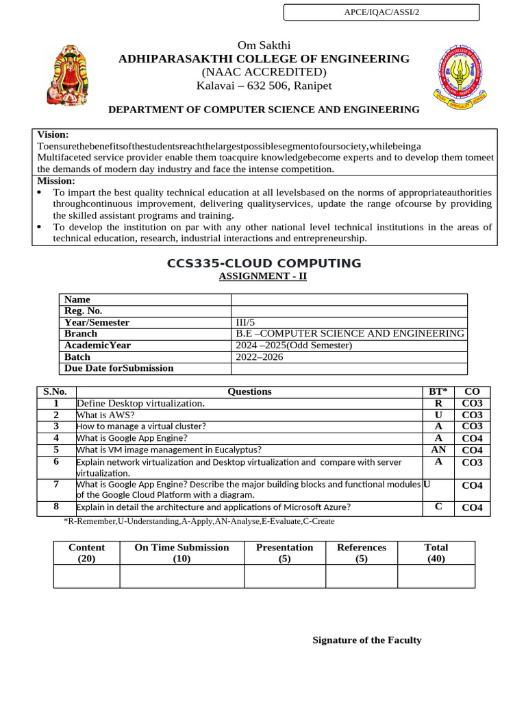 CC Assignment Front Page | PDF | Virtualization | Cloud Computing