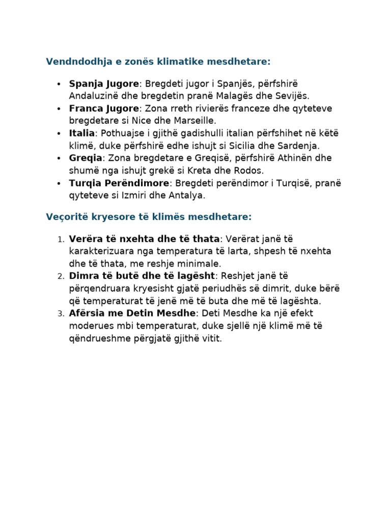 Vendndodhja e Zonës Klimatike Mesdhetare | PDF