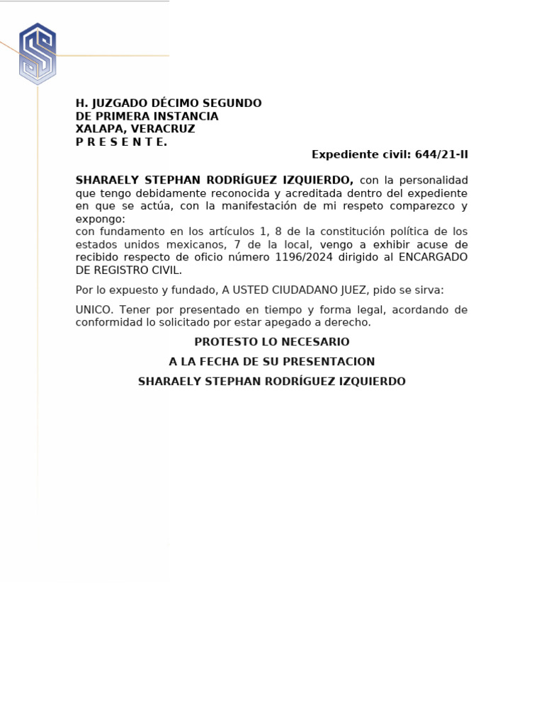 Acuse de Recibido en Expediente Civil 644/21-II | PDF
