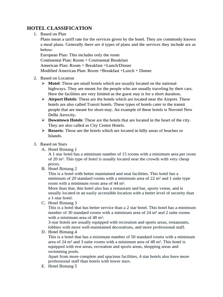 Hotel Classification, Room Type, Organization and Staff | PDF | Hotel | Bed