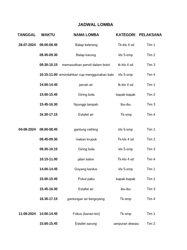 Jadwal Lomba | PDF