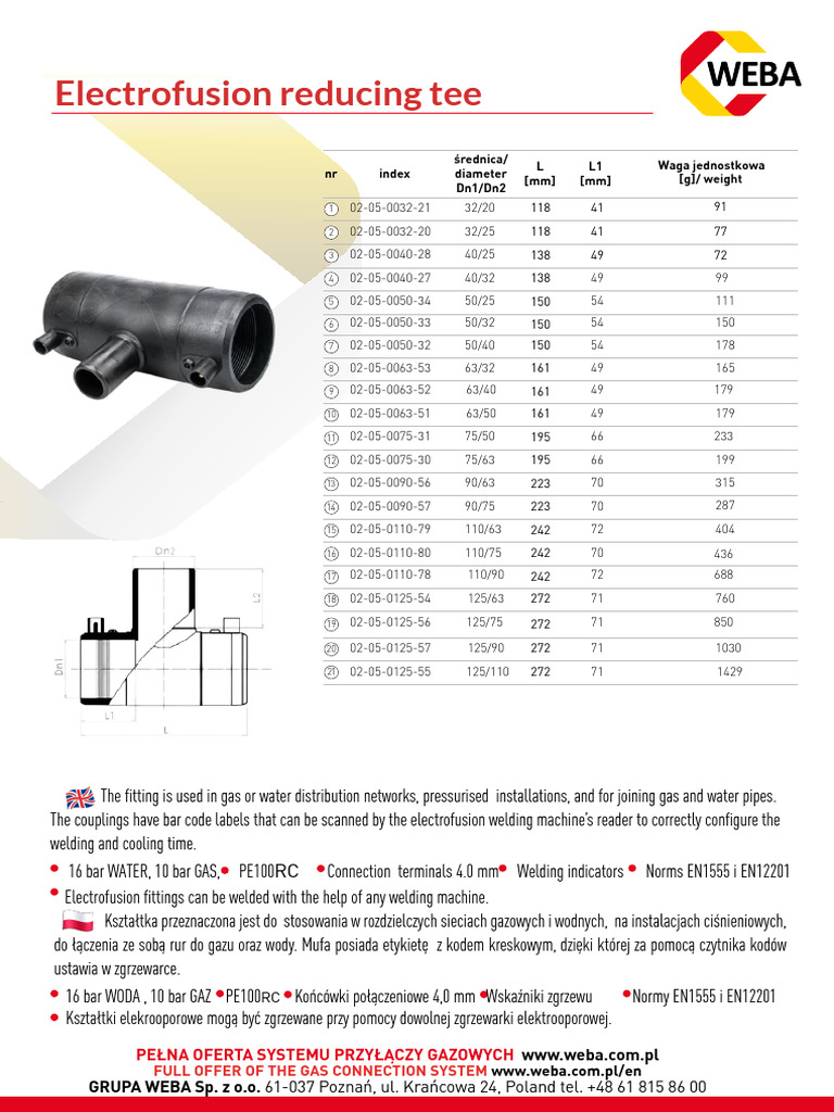 Catalogue Card - WEBA EF Reducing Tees SDR 11 02.11.2023 | PDF