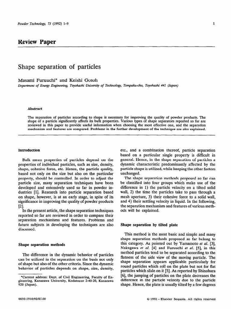 Particle Shape Separation Techniques | PDF | Particle | Force