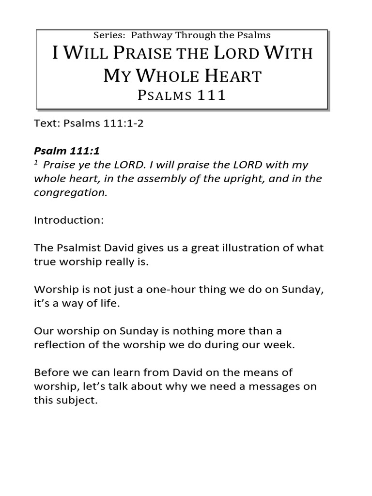 Wholehearted Worship in Psalms 111 | PDF | Psalms